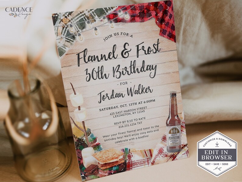 Flannel Birthday Invitation, Fall Adult Birthday Invite, Flannel ...