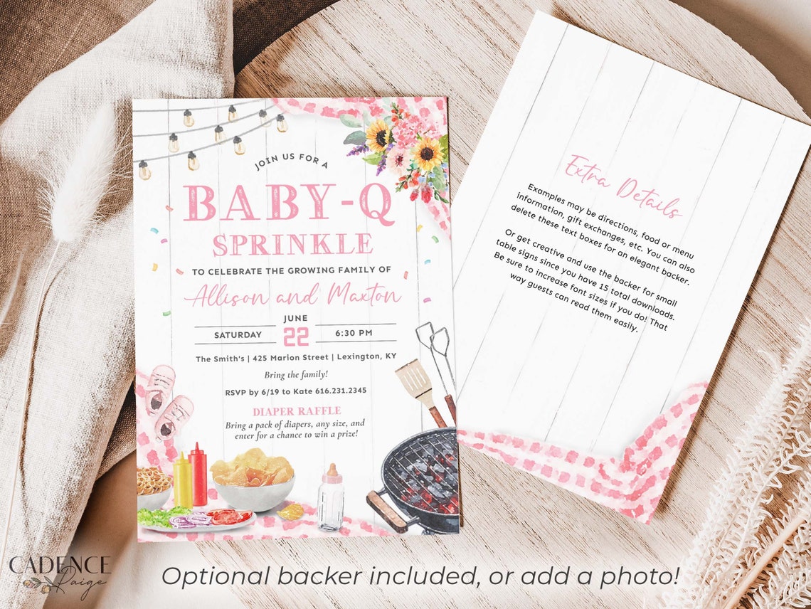 Baby-q Sprinkle Invitation, Pink Baby Sprinkle Invitation, Babyq Baby ...