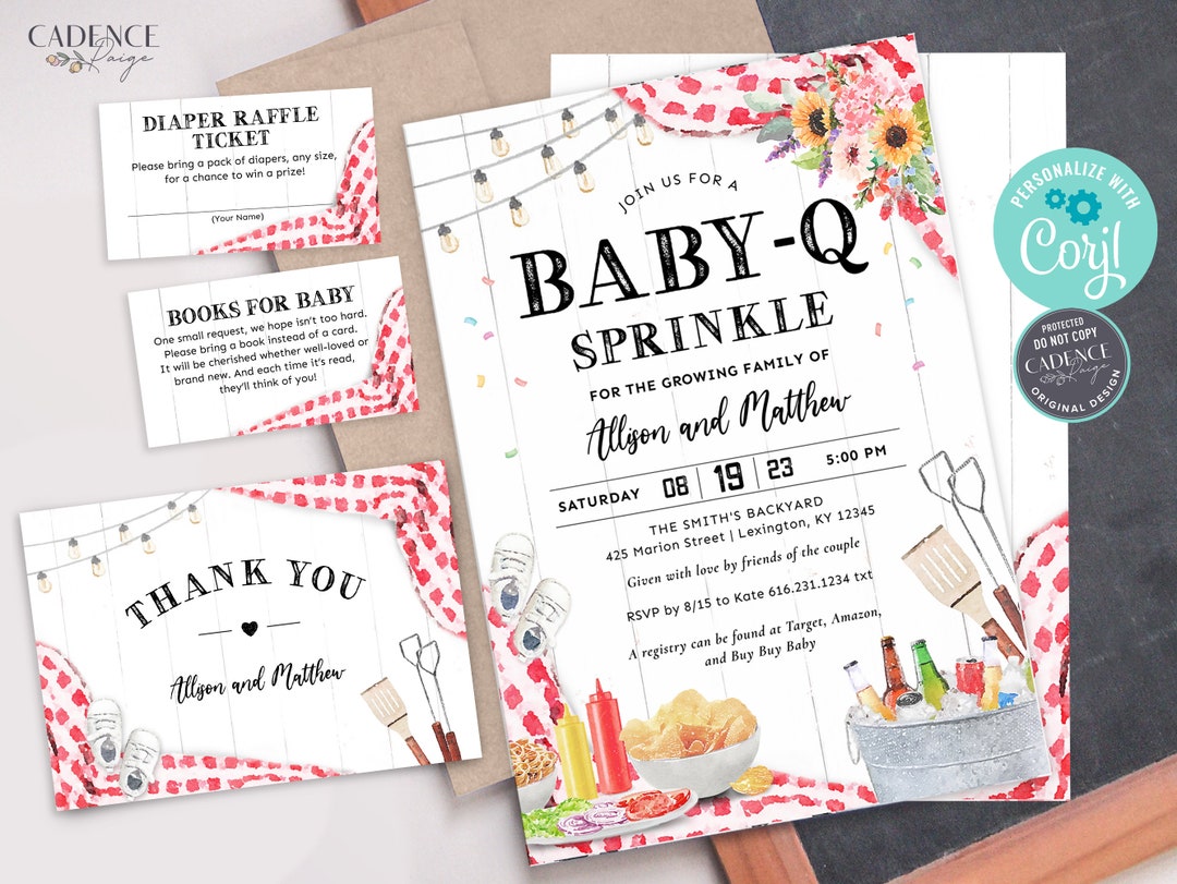 Baby-q Sprinkle Invitation, BBQ Baby Sprinkle Invitation, Coed Baby ...