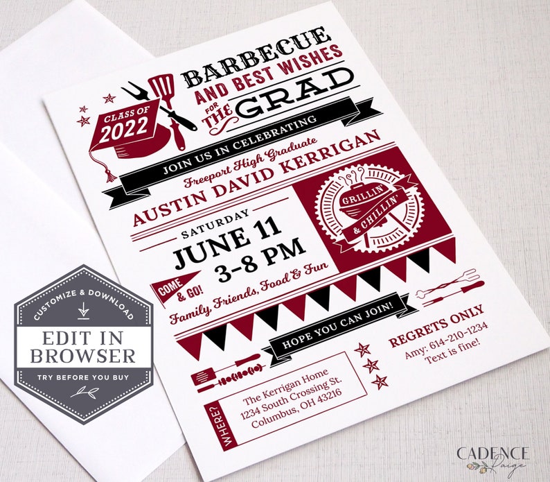 BBQ Graduation Party Invite BBQ Grad Party Invitation Black - Etsy