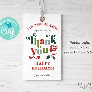 Printable Thank You Gift Tags, Thank You Holiday Tags, for Friends, for ...