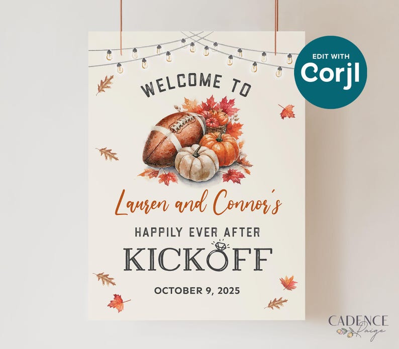 Football Couples Shower Welcome Sign, Happily Ever After Kickoff ...