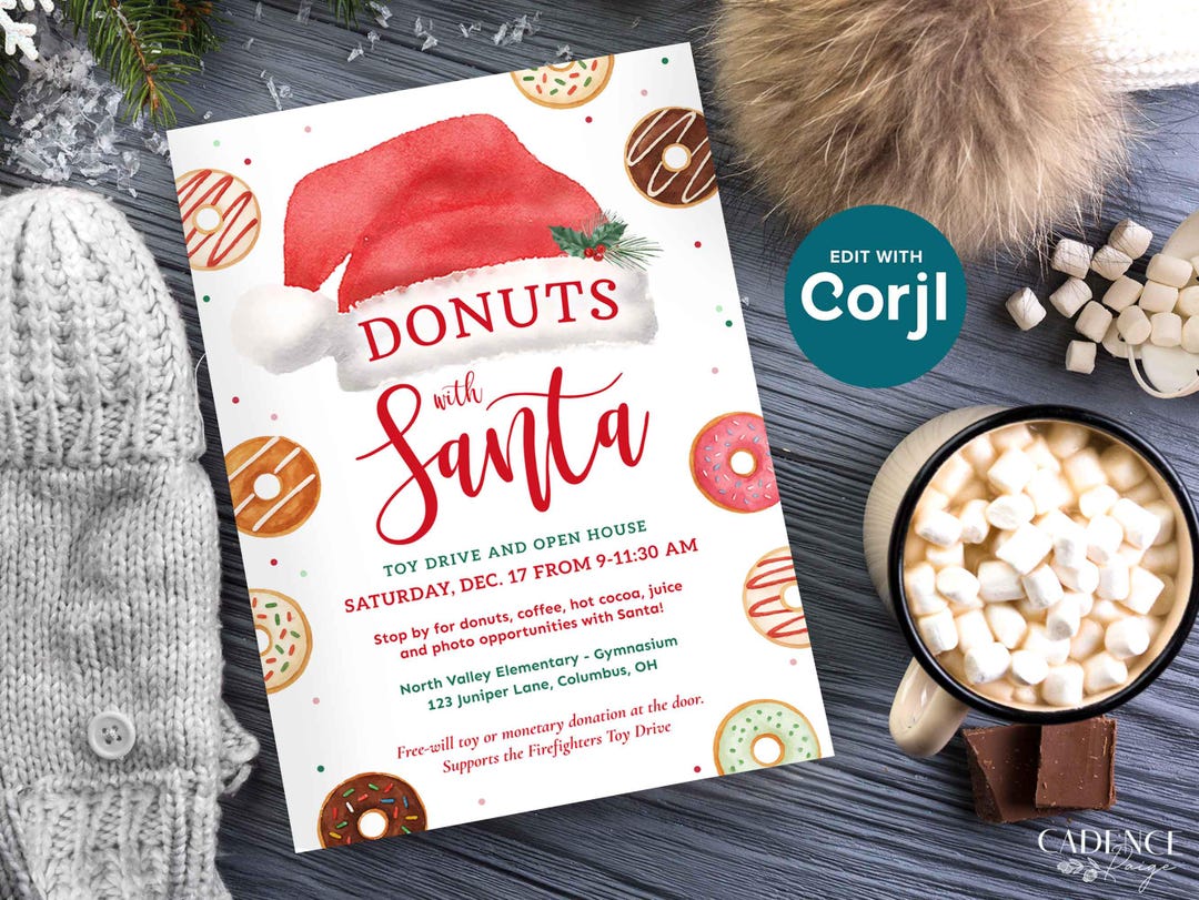 Donuts With Santa Invitation and Flyer, Santa Breakfast Fundraiser ...