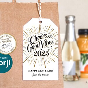 New Year's Gift Tag: Cheers to 2025, Editable NYE Bottle Tag (digital ...