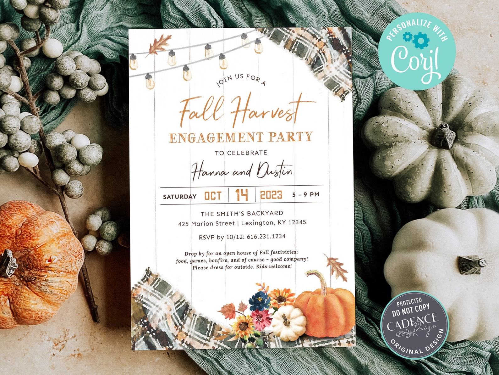 Fall Engagement Party Invitation, Fall Harvest Wedding Shower Invite ...