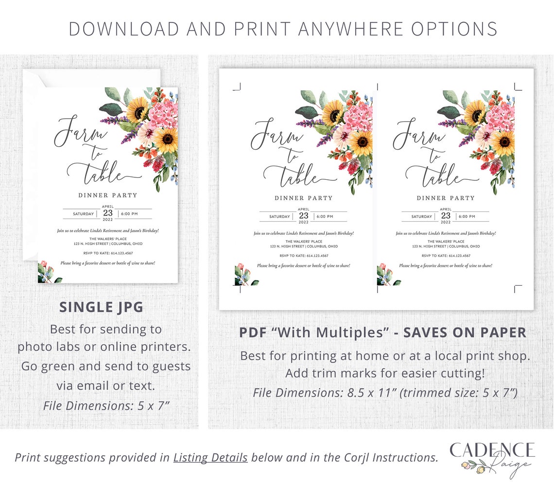 Farm to Table Dinner Party Invitation Farm Dinner Party - Etsy