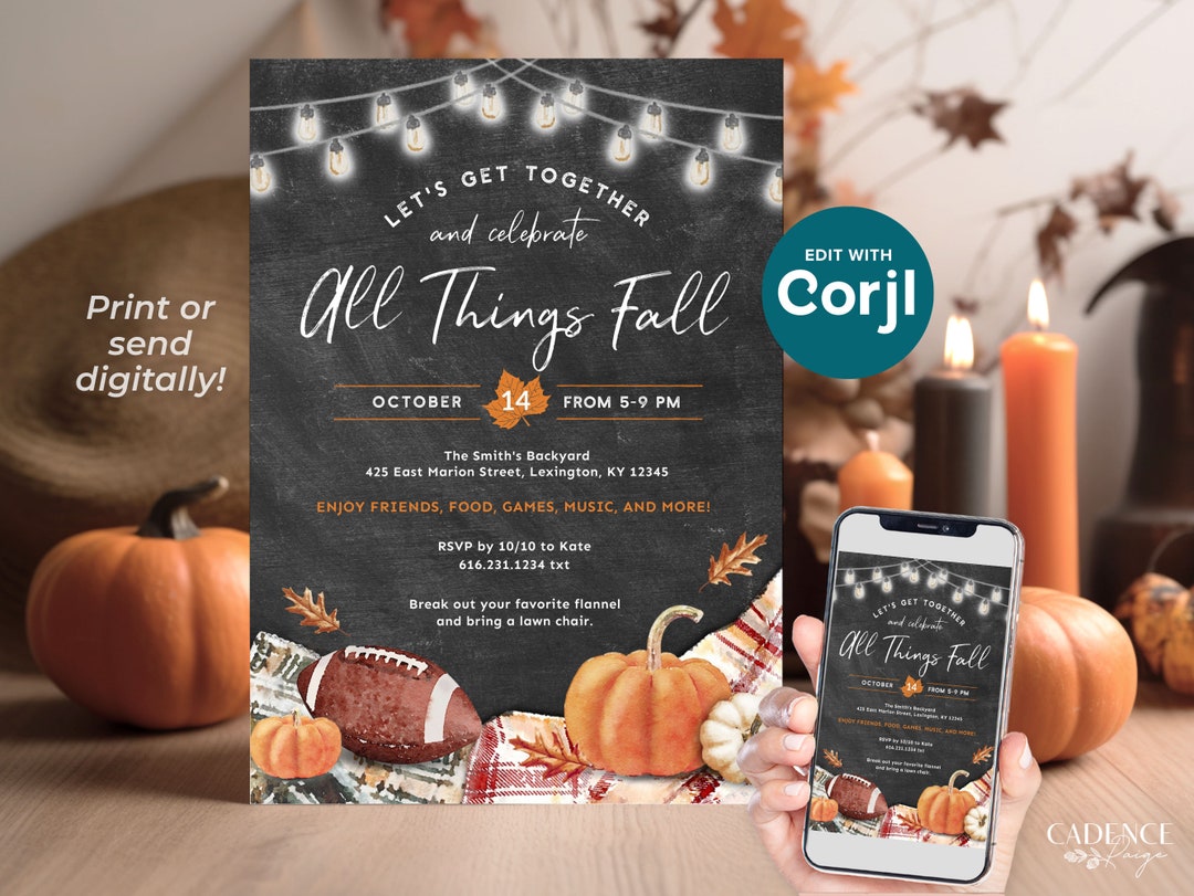 Fall Party Invitation, Football Fall Block Party Invitation ...