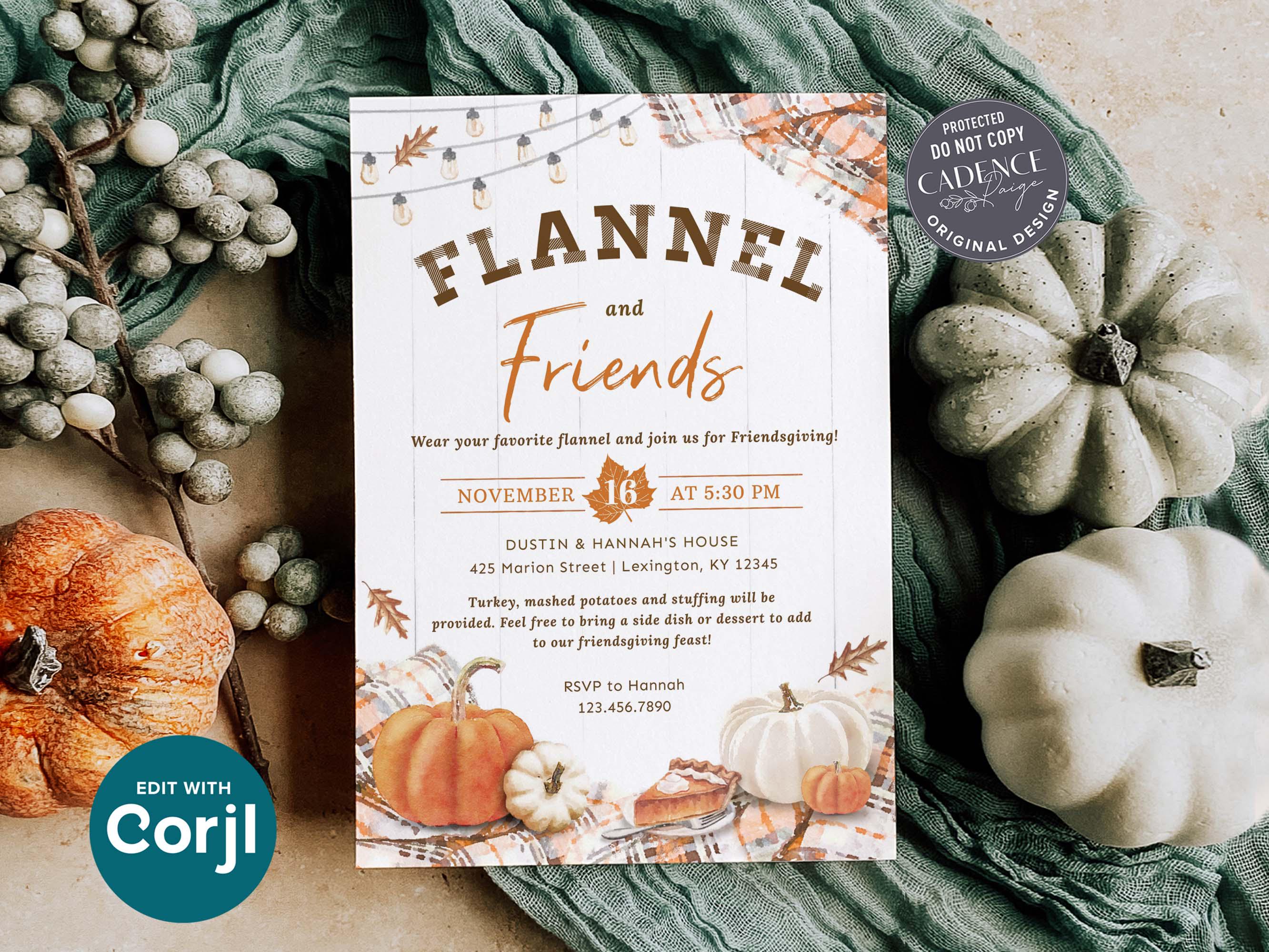 Friendsgiving Invitation, Flannel and Friends Invitation, Fun ...