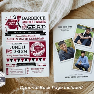 BBQ Graduation Party Invite, BBQ Grad Party Invitation, Black and ...