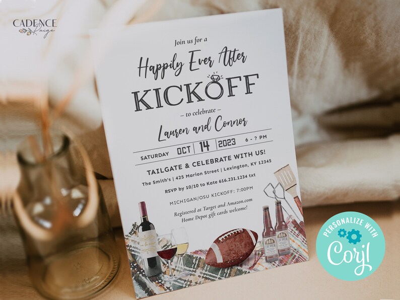 Football Engagement Party Invite, Tailgate Couples Shower Invite ...