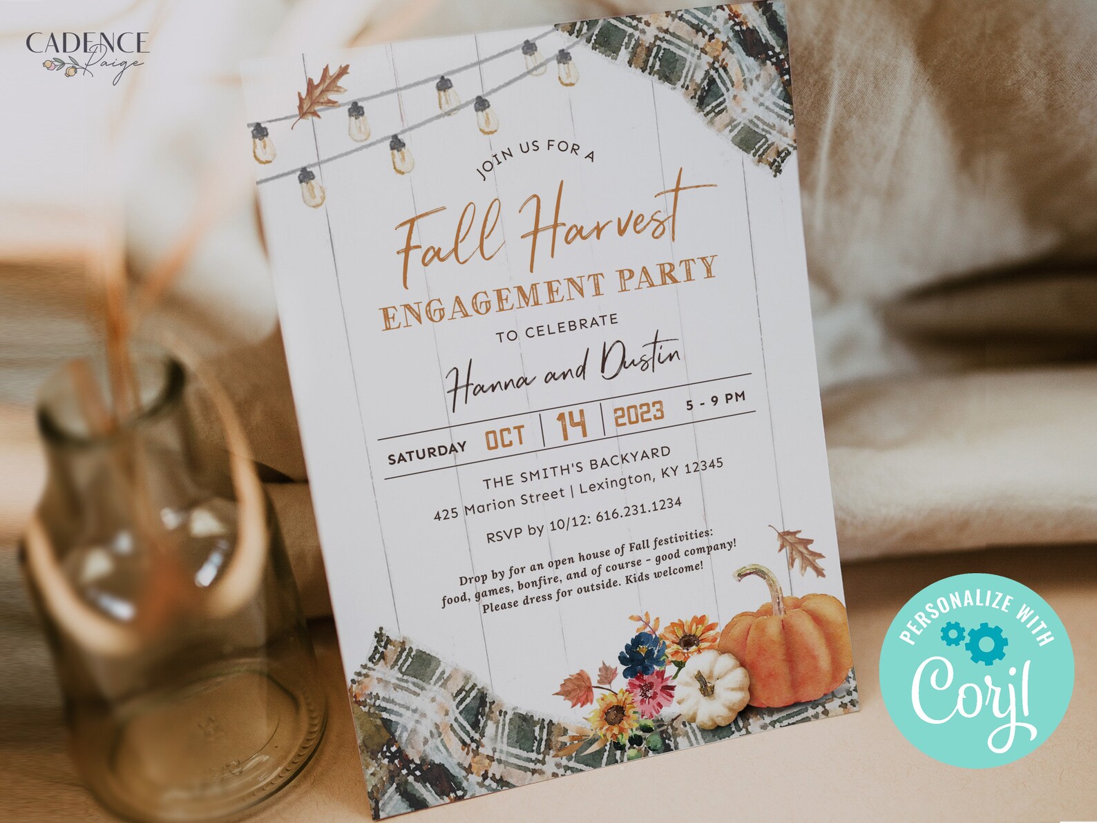 Fall Engagement Party Invitation, Fall Harvest Wedding Shower Invite ...