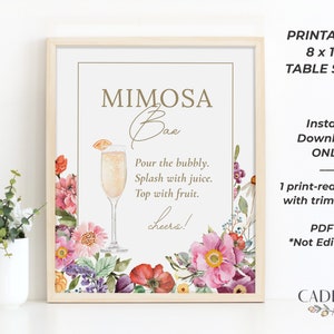 8 X 10 Wildflowers Mimosa Bar Sign, Tea Party Bridal Shower Mimosas ...