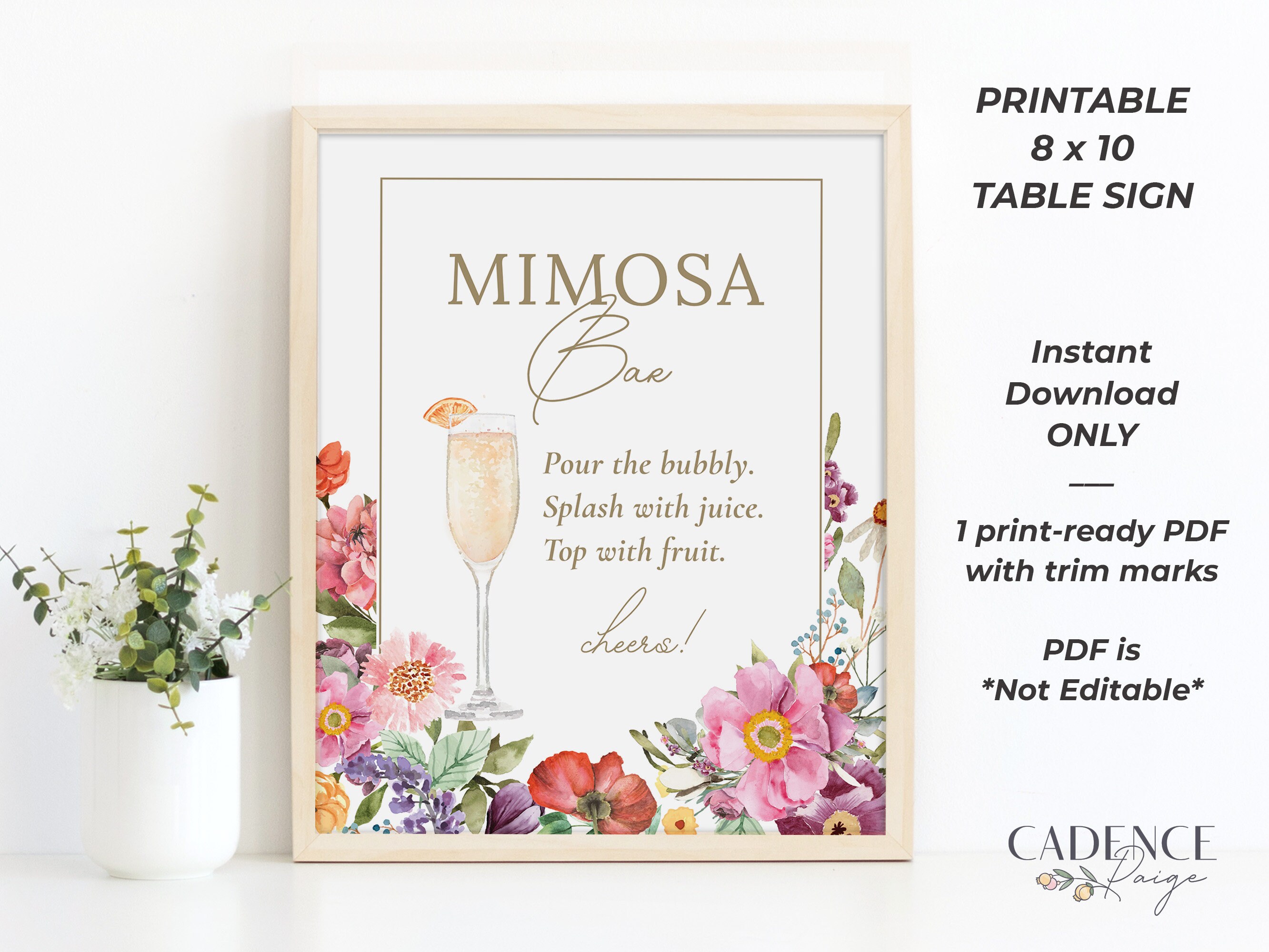 8 X 10 Wildflowers Mimosa Bar Sign, Tea Party Bridal Shower Mimosas ...