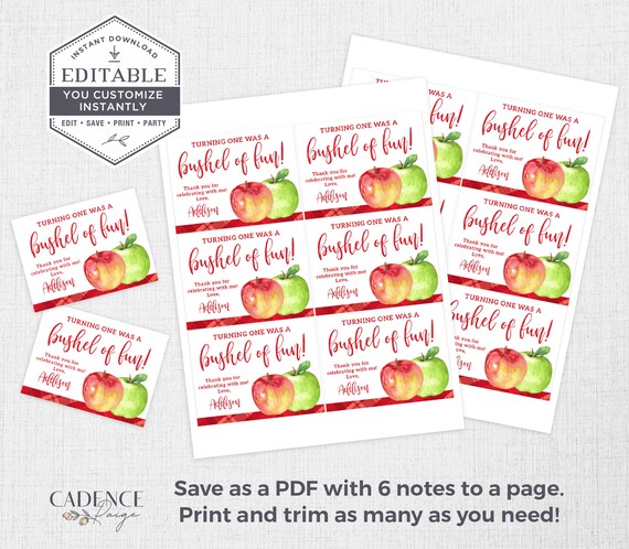 Paper & Party Supplies Apple 1st Birthday Corjl DIY Favor Tags Apple ...