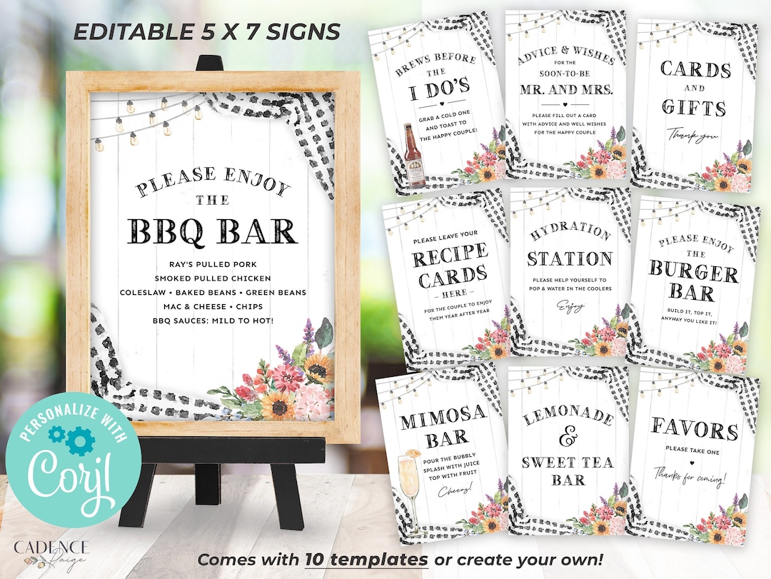 Black I Do BBQ Shower Signs, BBQ Food Signs, I Do BBQ Table Signs, 5 X ...