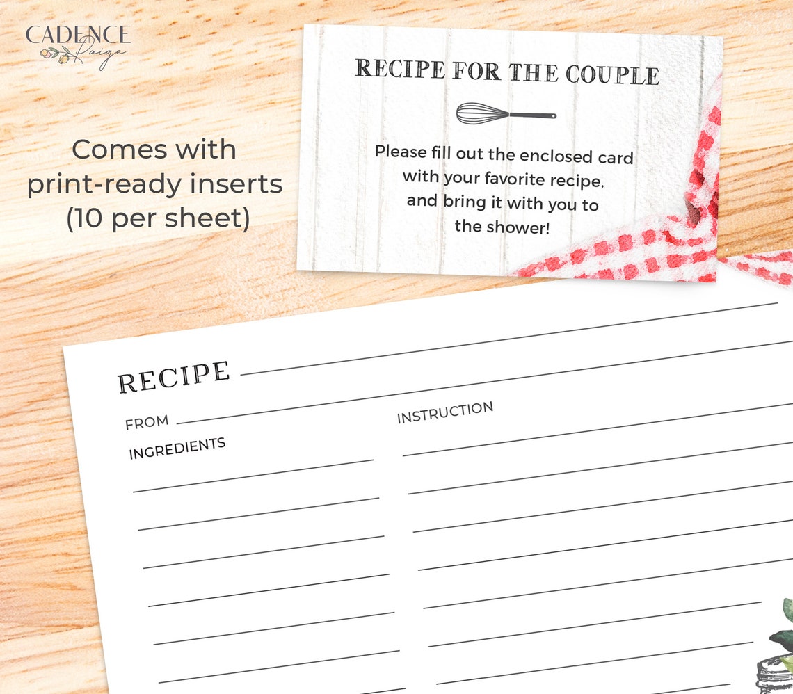 Picnic Bridal Shower Recipe Cards, I Do BBQ Recipe Cards, Matching ...