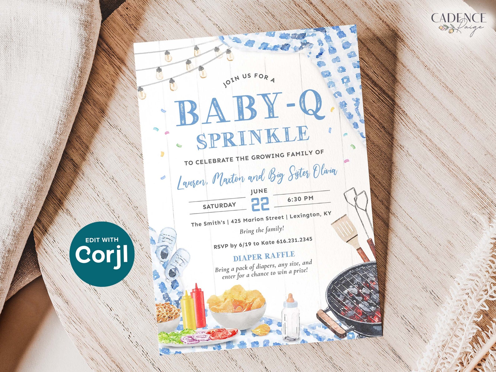 Blue Baby-q Sprinkle Invitation, Boy Baby Sprinkle Invitation, Babyq ...