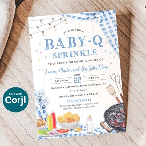 Blue Baby-q Sprinkle Invitation, Boy Baby Sprinkle Invitation, Babyq ...