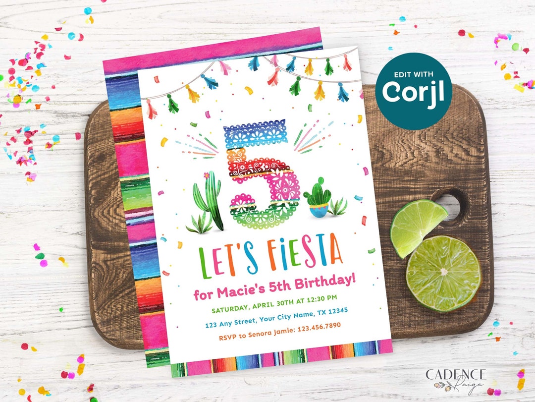 5th Birthday Party Invitation for 5th Birthday Fiesta Birthday Invite ...