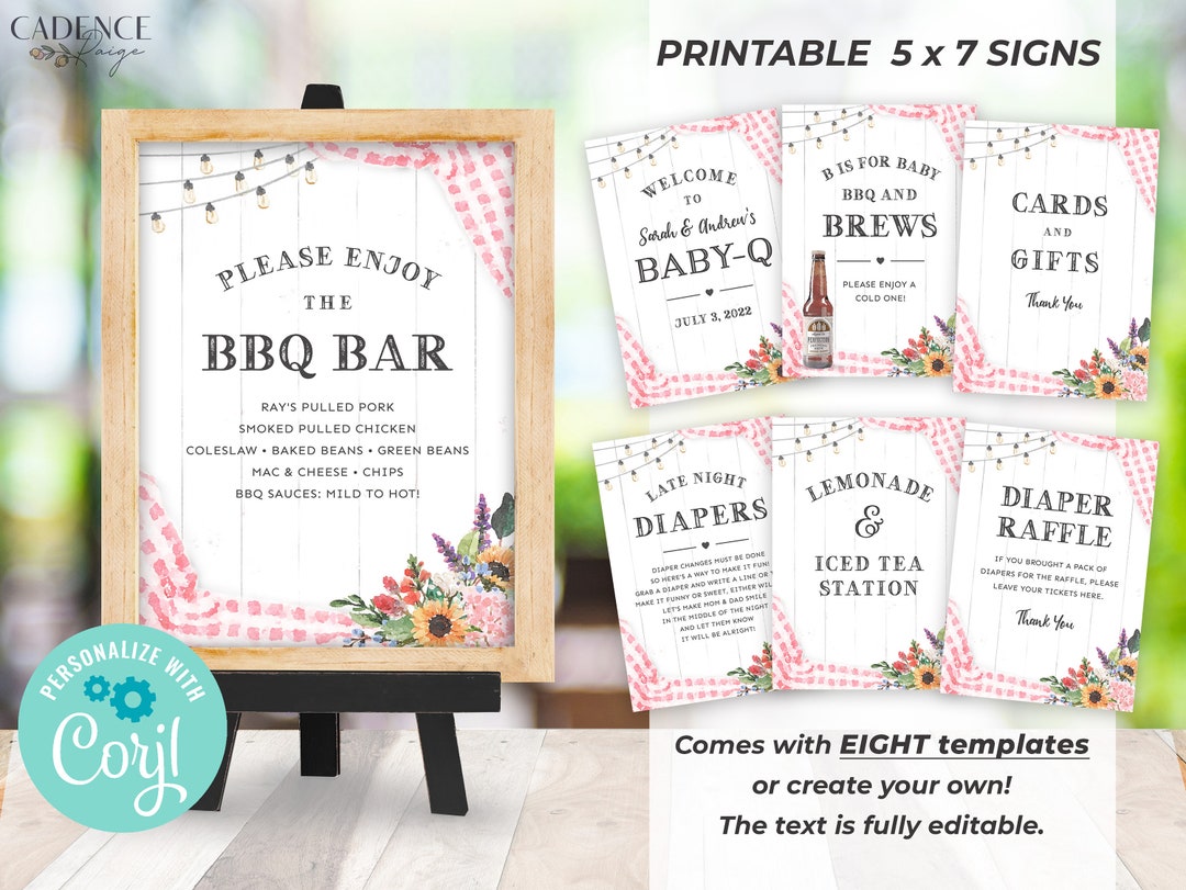 BABY-Q Shower Signs 5 X 7, Pink BBQ Food Signs, Baby-q Decor, Pink ...