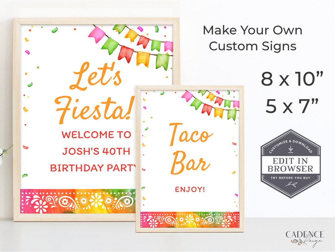 Fiesta Party Signs, Editable Taco Bar Signs, Salsa Bar Sign, Margarita ...