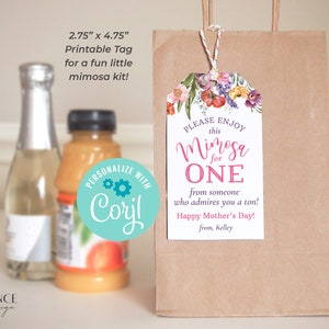 Mother's Day Gift Tag, Mimosa Kit Gift Tag for Mother's Day, Mom's Day ...