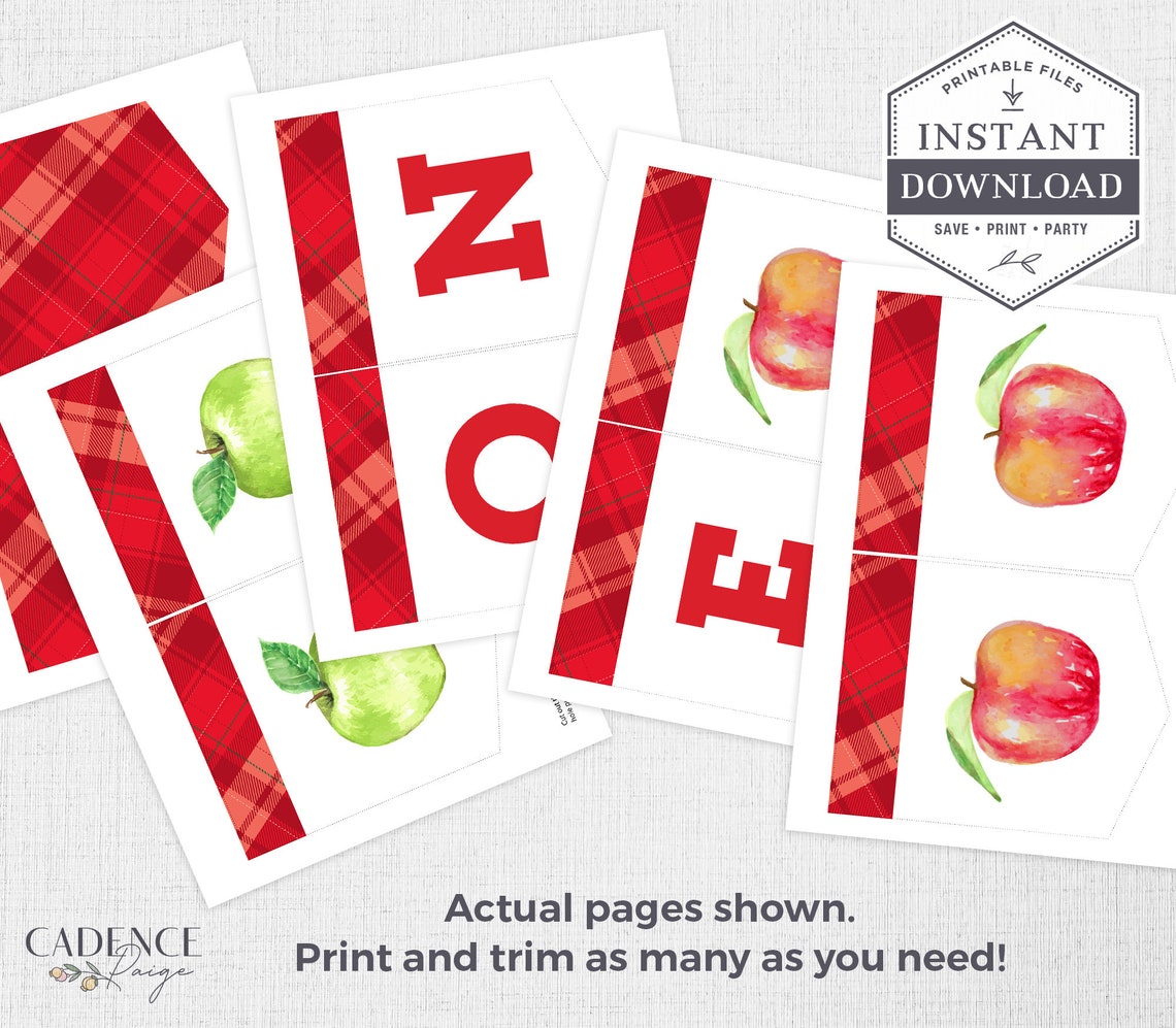 First Birthday Apple Banner, Printable Apple Bunting, Apple Pie 1st ...
