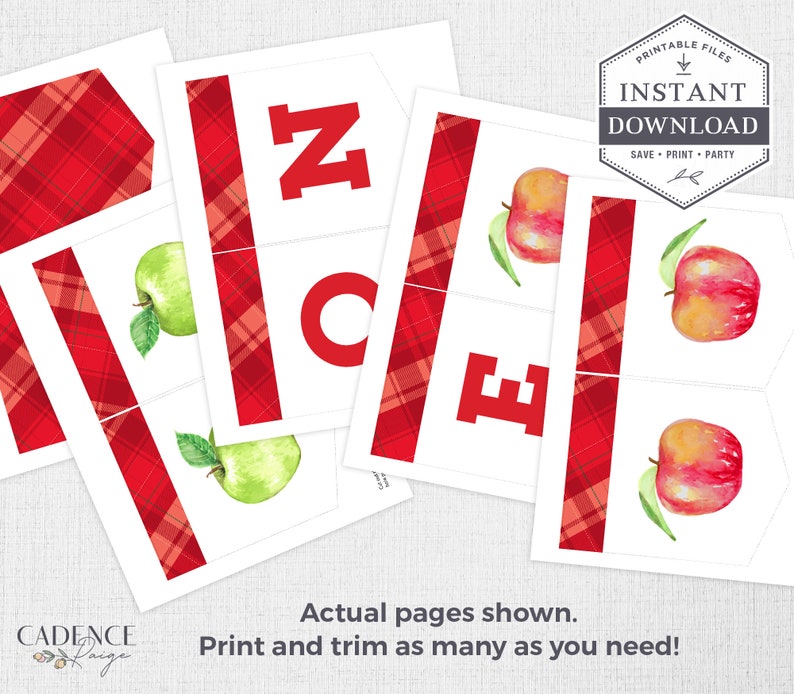 First Birthday Apple Banner, Printable Apple Bunting, Apple Pie 1st ...