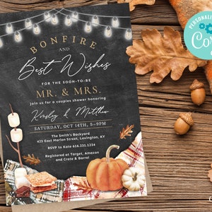 Bonfire Couples Shower Invitation, Autumn Wedding Shower Invite, Rustic ...