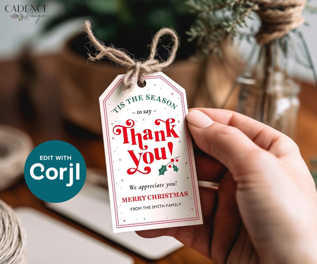 Christmas Thank You Gift Tags, Printable Gift Tag for Teacher, Employee ...
