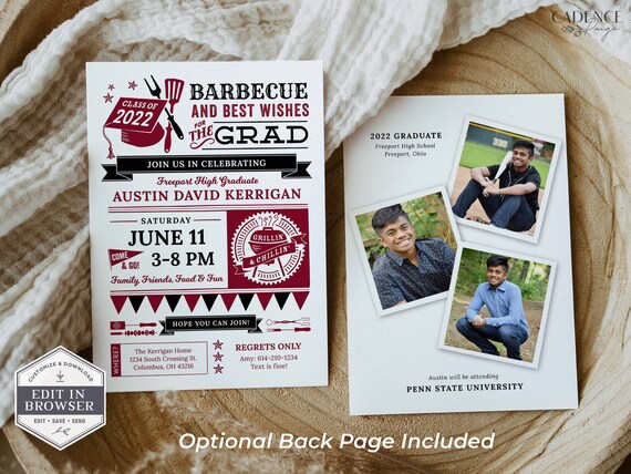 BBQ Graduation Party Invite BBQ Grad Party Invitation Black - Etsy