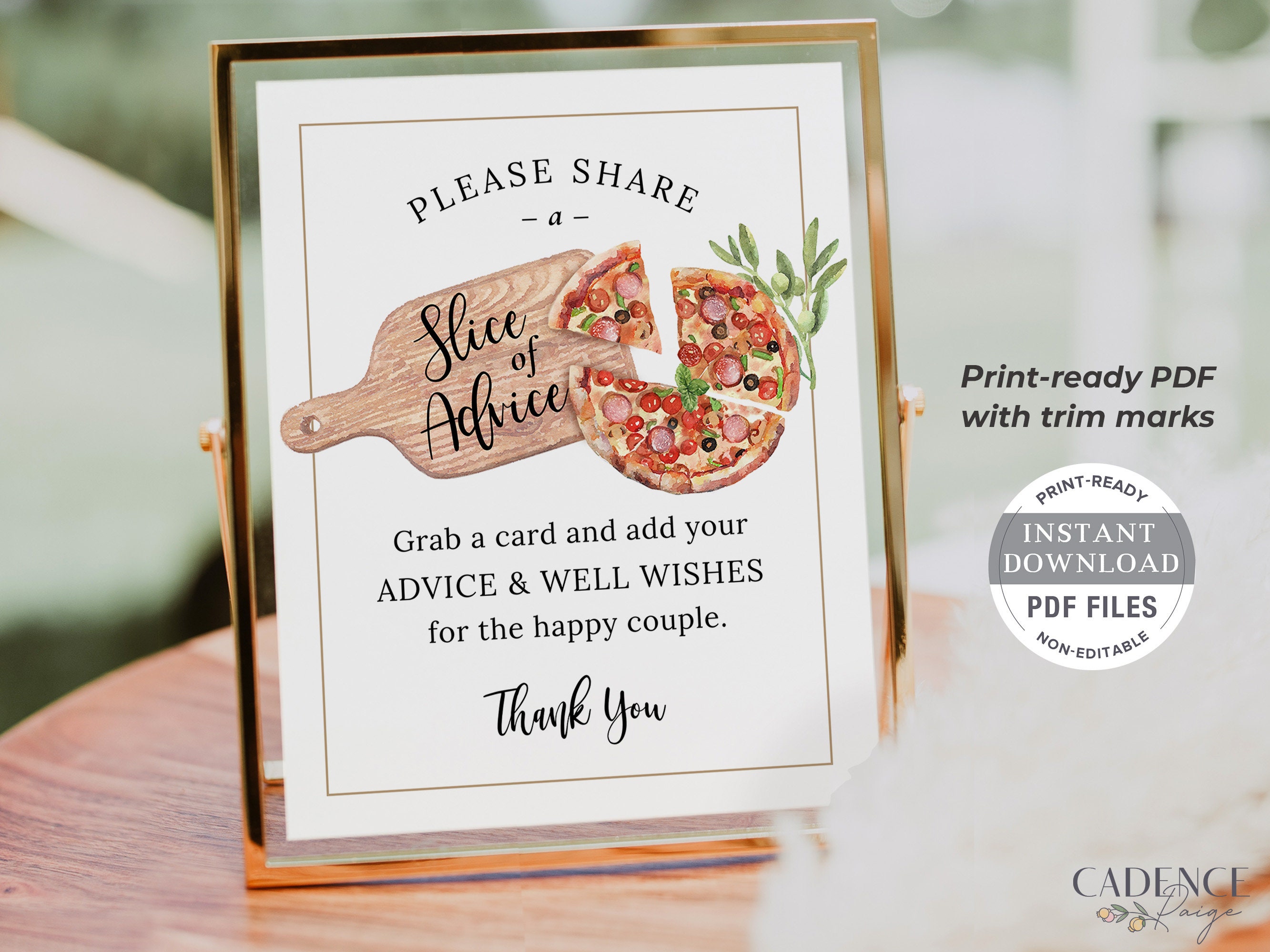 Advice and Wishes Cards and Sign for Italian Bridal Shower Pizza Themed ...