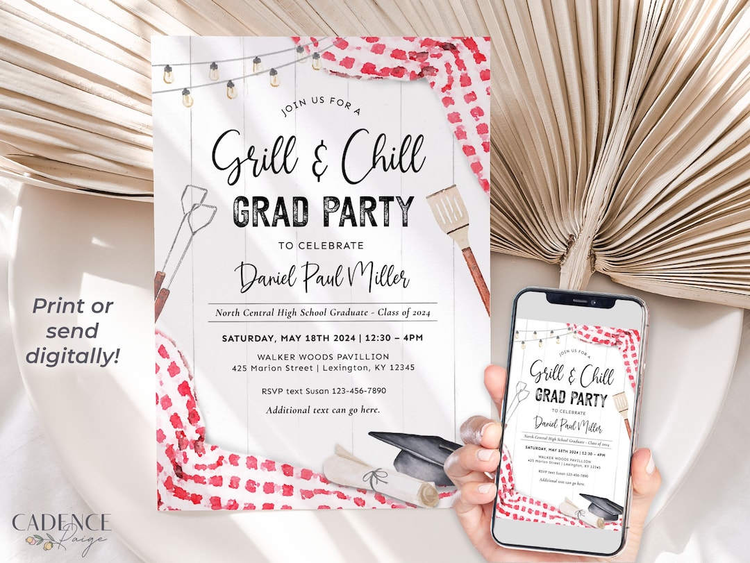 Grill and Chill Graduation Party Invitation for BBQ Grad Party Invite ...