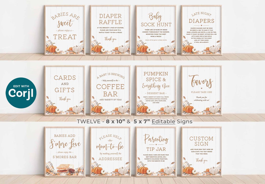Little Pumpkin Baby Shower Signs Bundle, Fall Baby Shower Signs ...