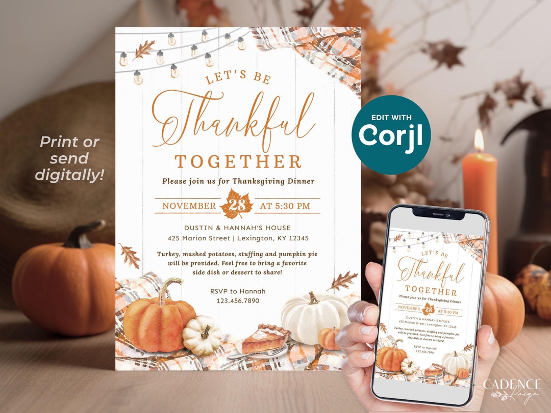 Thanksgiving Invitation, Digital Thanksgiving Invite, Casual ...