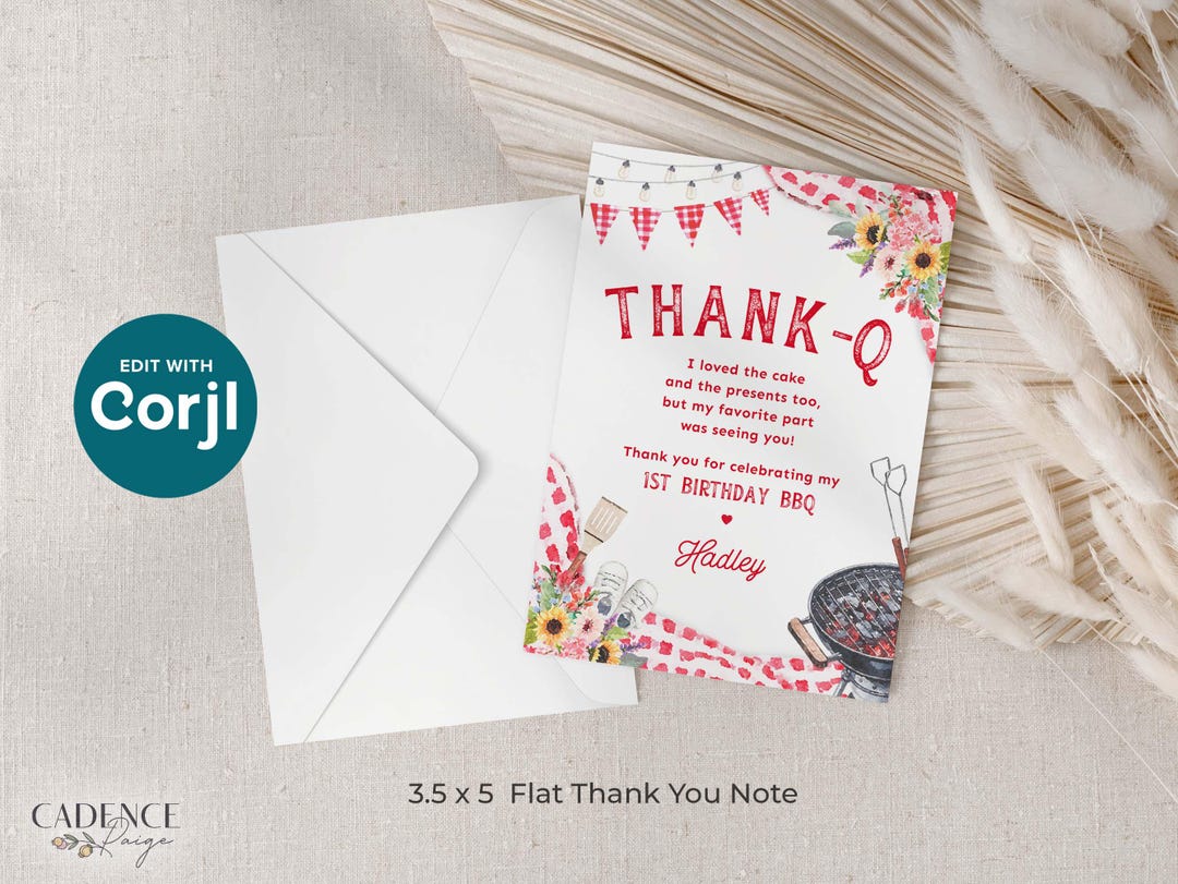 Birthday BBQ Thank You Cards, 1st Birthday BBQ Thank You Notes ...