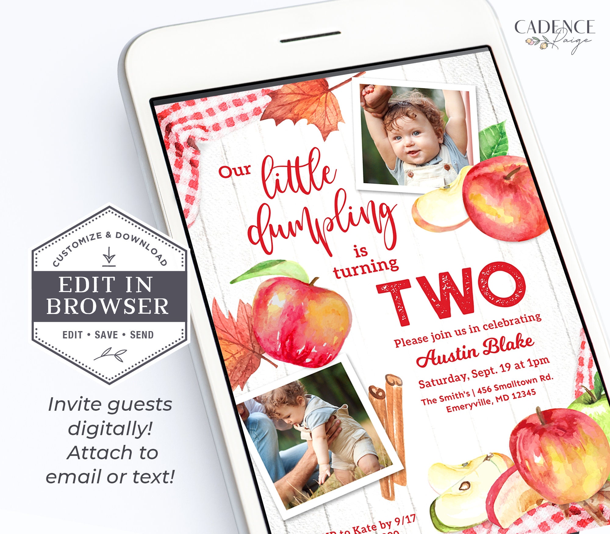 Apple Birthday Invitation, Apple Pie Birthday Invite, Little Dumpling ...