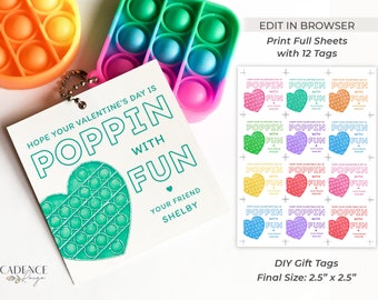 Valentine's Day Pop It Tags Classroom Valentines | Etsy