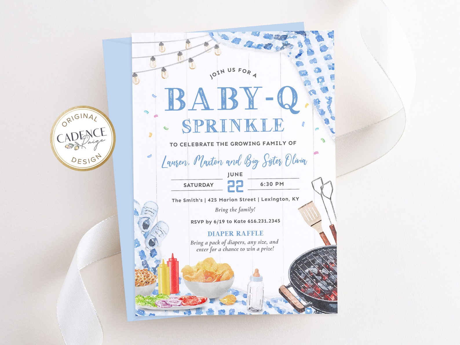 Blue Baby-q Sprinkle Invitation, Boy Baby Sprinkle Invitation, Babyq ...
