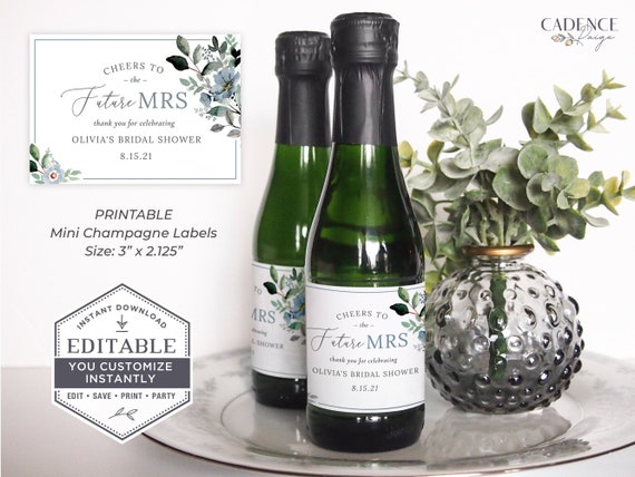 Blue Mini Champagne Labels Dusty Blue Labels Mini Champagne | Etsy