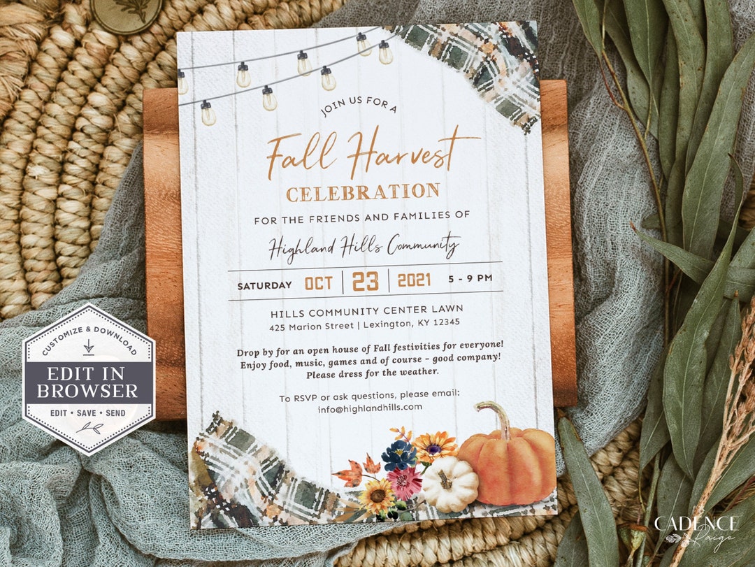 Fall Harvest Party Invitation Fall Fest Fall Community - Etsy