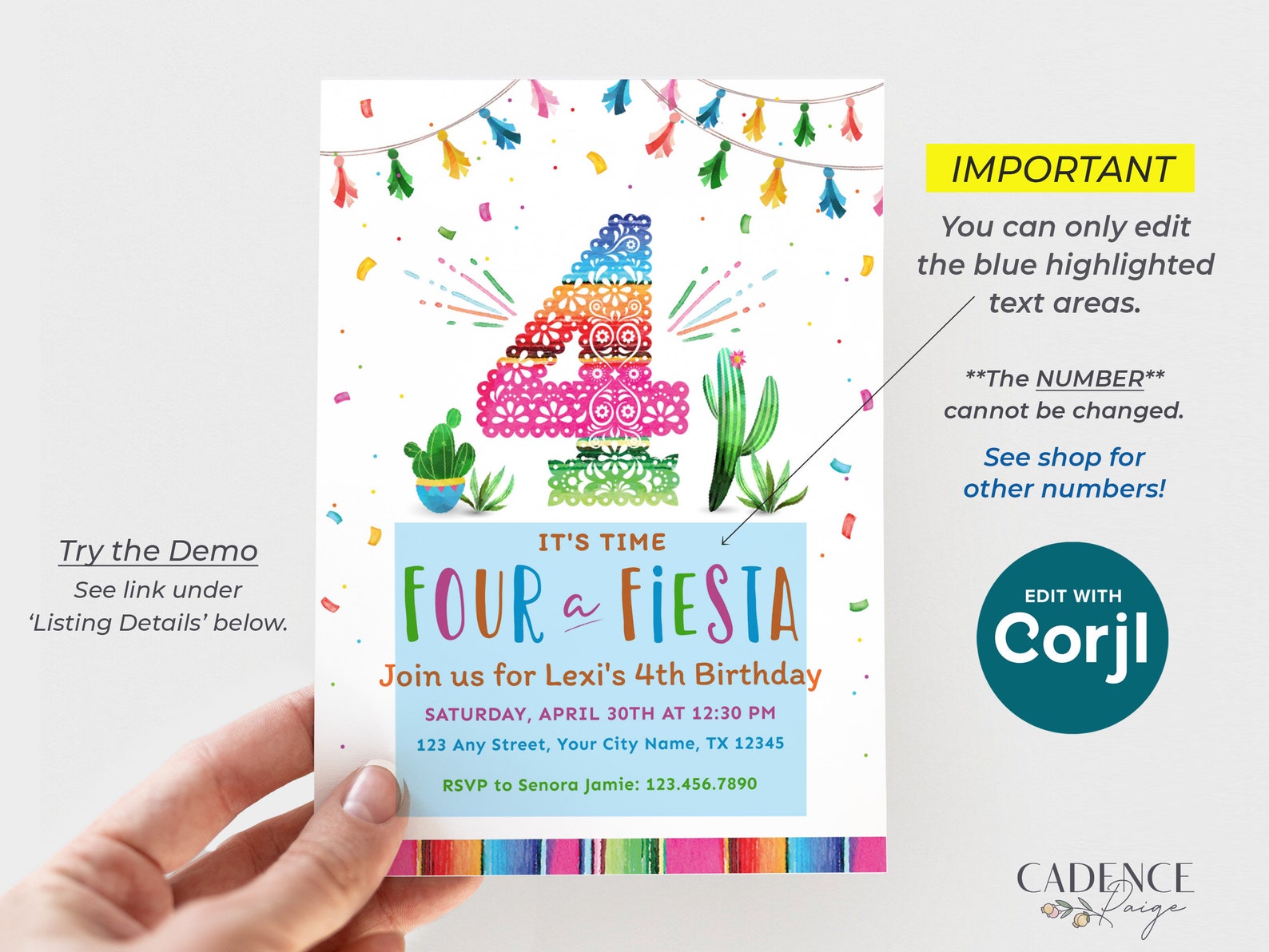 4th Birthday Fiesta Invitation: Serape & Picado Design (digital ...