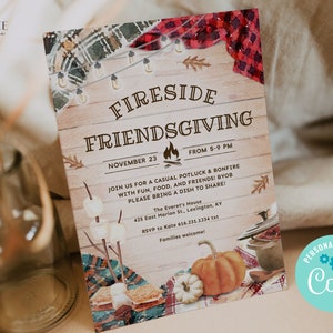 Friendsgiving Invitation, Flannel and Friends Invite, Fall Bonfire ...