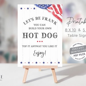 Printable Hot Dog Bar Sign, Hot Dog Station Sign, Build Your Own Hot ...