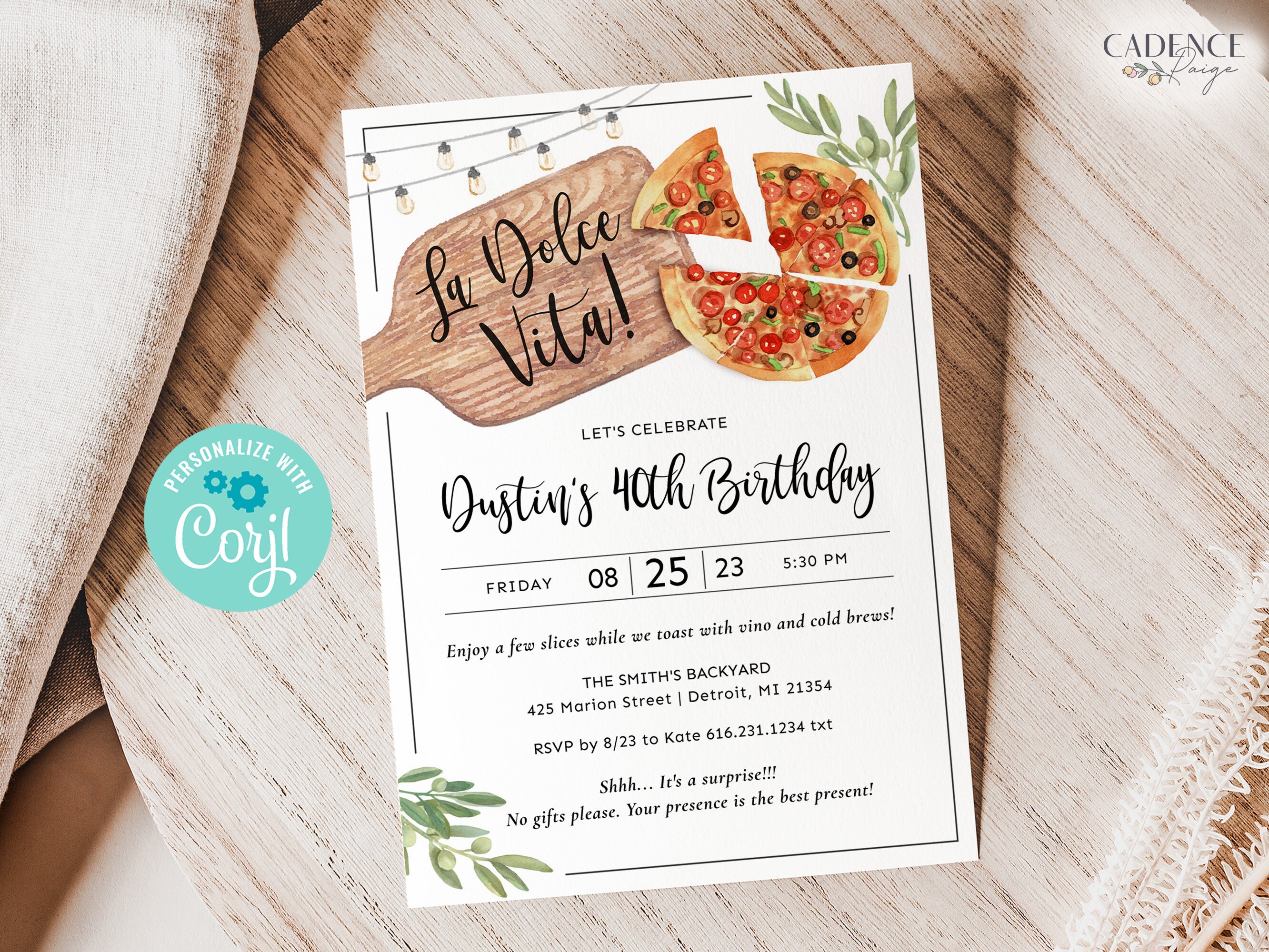 Adult Pizza Party Invitations