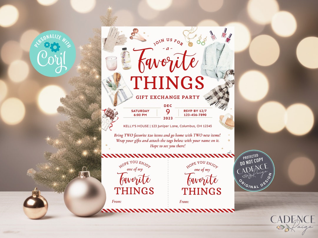 Favorite Things Party Invite With Tags, Gift Exchange Invite, Unique ...