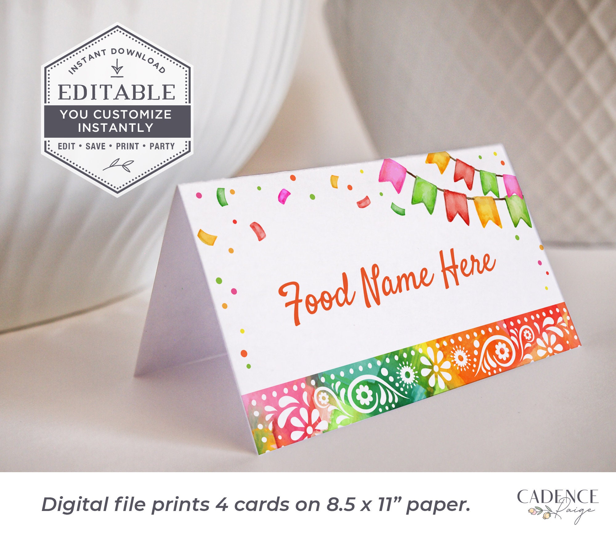 Fiesta Food Cards, Fiesta Place Cards, Fiesta Printable Name Cards ...