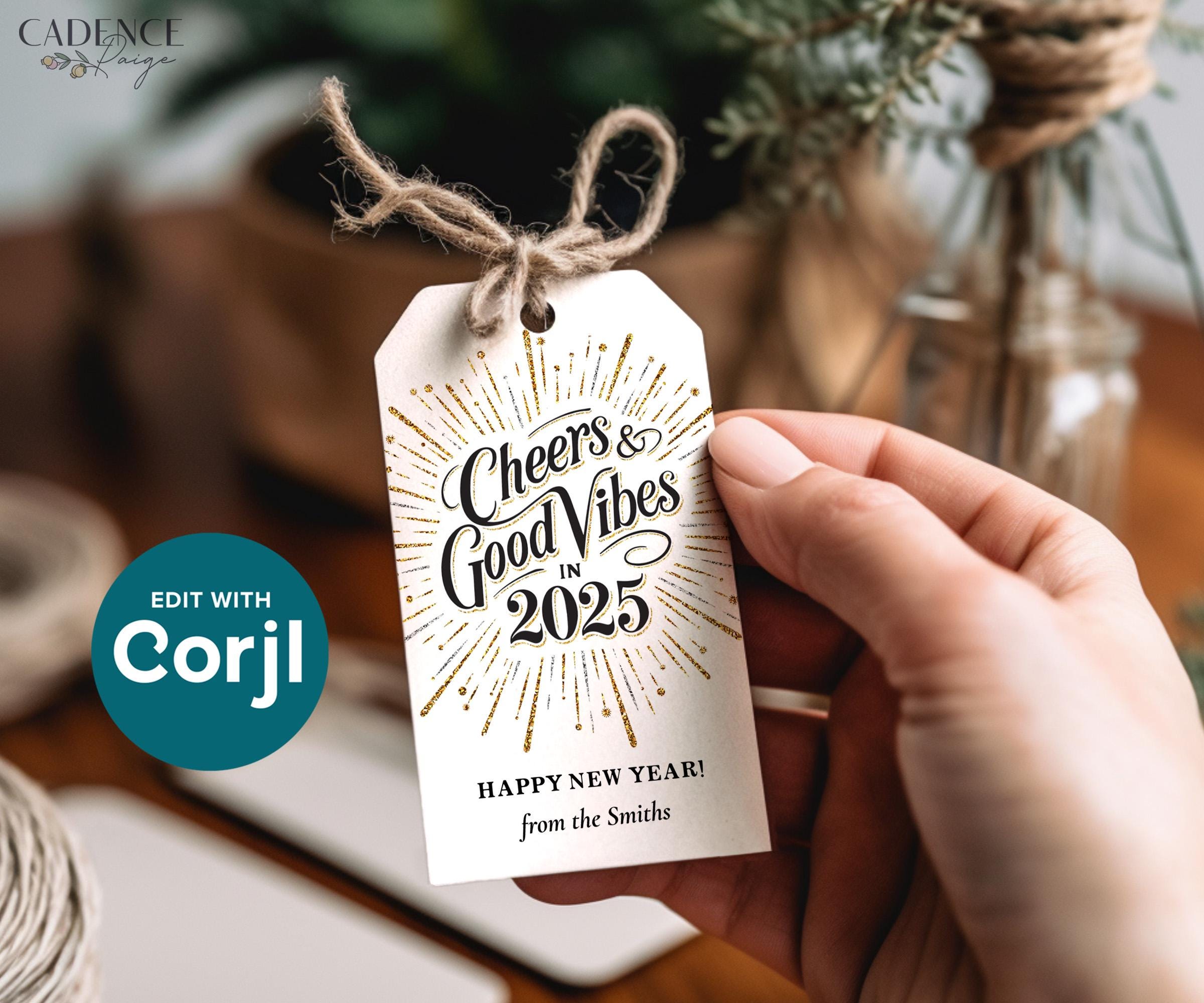 New Year's Gift Tag: Cheers to 2025, Editable NYE Bottle Tag (digital ...