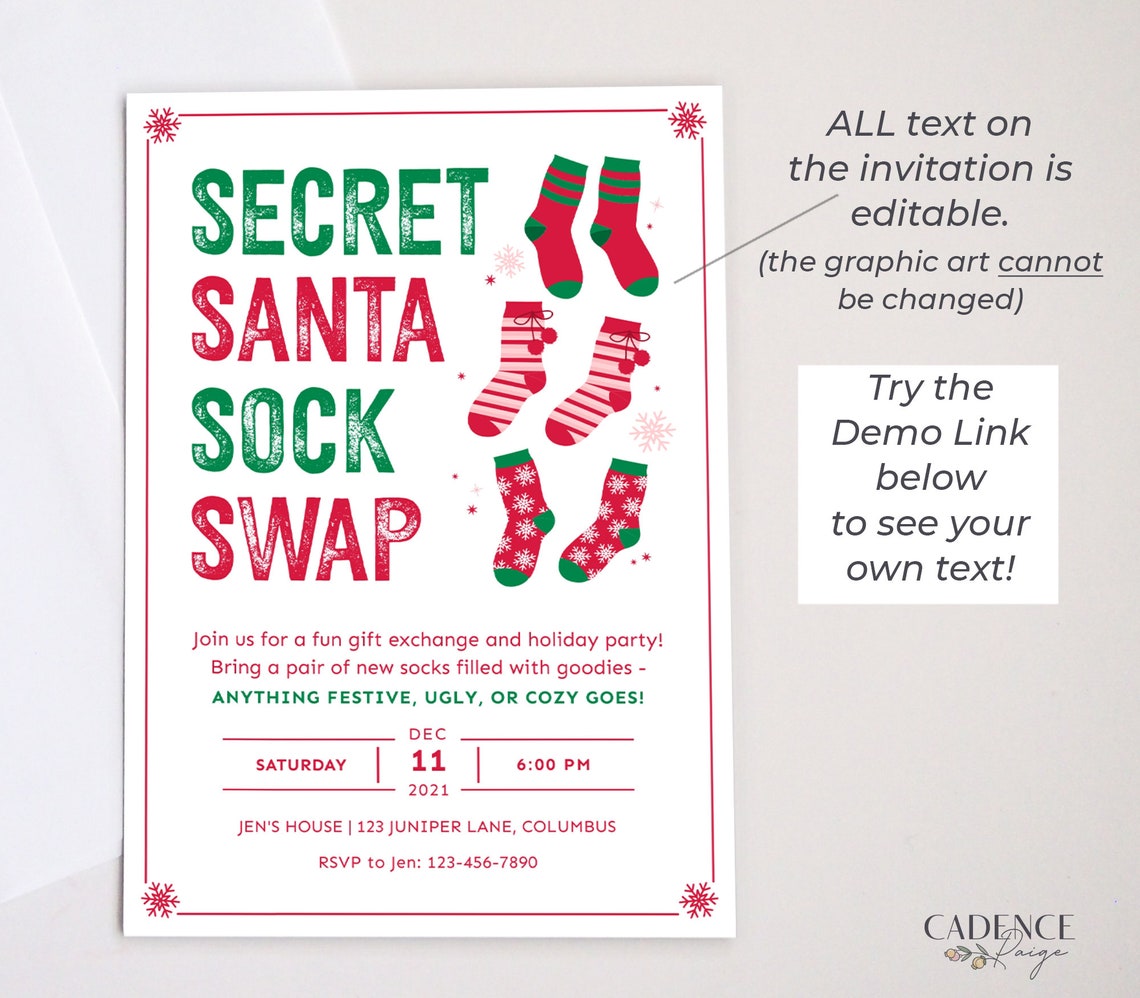Christmas Sock Exchange Party Invite Holiday Sock Swap Party - Etsy