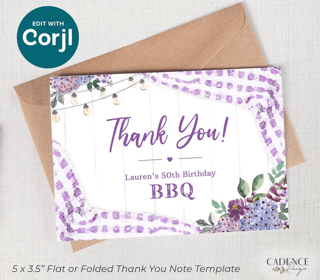 Birthday BBQ Thank You Notes, Purple BBQ Thank You Notes, Matching ...